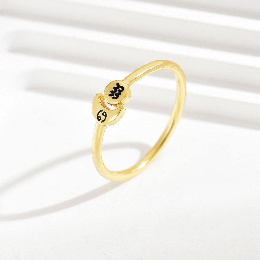 Custom Zodiac Ring • Personalized Moon and Sun Ring • Zodiac Jewelry • Women Astrology Ring ...