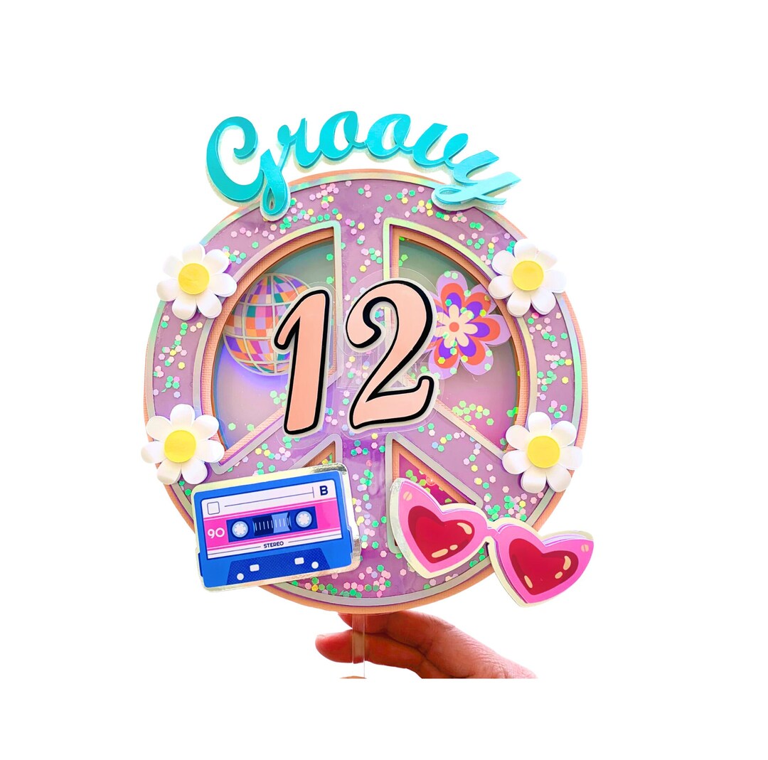 Preppy Peace Out Birthday Cake Topper, Retro Groovy Party Decoration ...