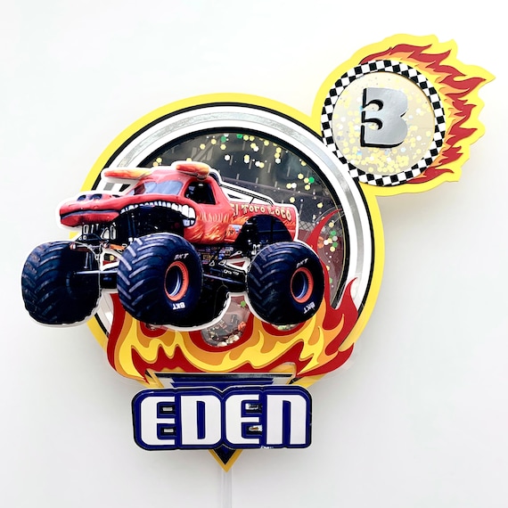 Monster Jam Birthday Cake Topper w/ lights,Truck Party Decor,Boy ...