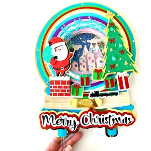 3D Santa Cake Topper: Christmas Snow Globe Birthday Party Decoration - Etsy