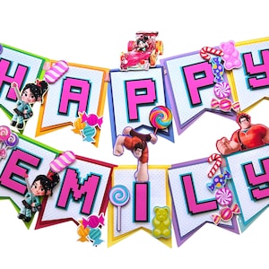 Vanellope Wreck It Ralph Bday Banner, Sugar Rush Party Decorations ...