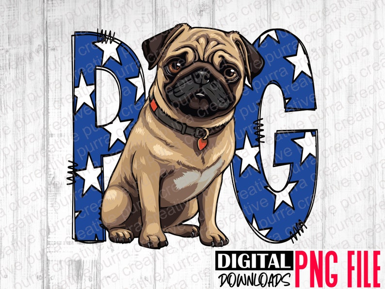 Pug Doodle Letter PNG: Star Alphabet, Carlin Dog (instant Download) - Etsy
