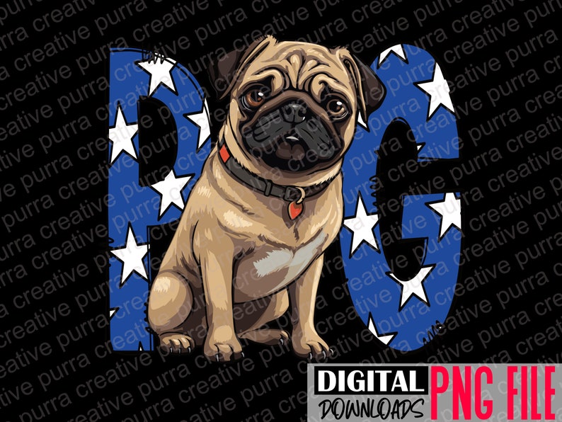 Pug Doodle Letter PNG: Star Alphabet, Carlin Dog (instant Download) - Etsy