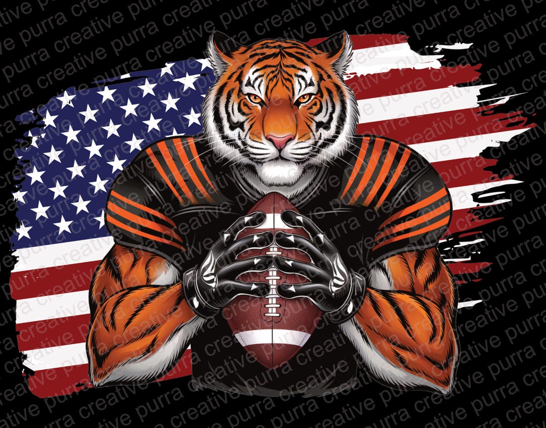 Grunge USA Flag Tiger Football Player PNG: Sublimation Design (digital ...