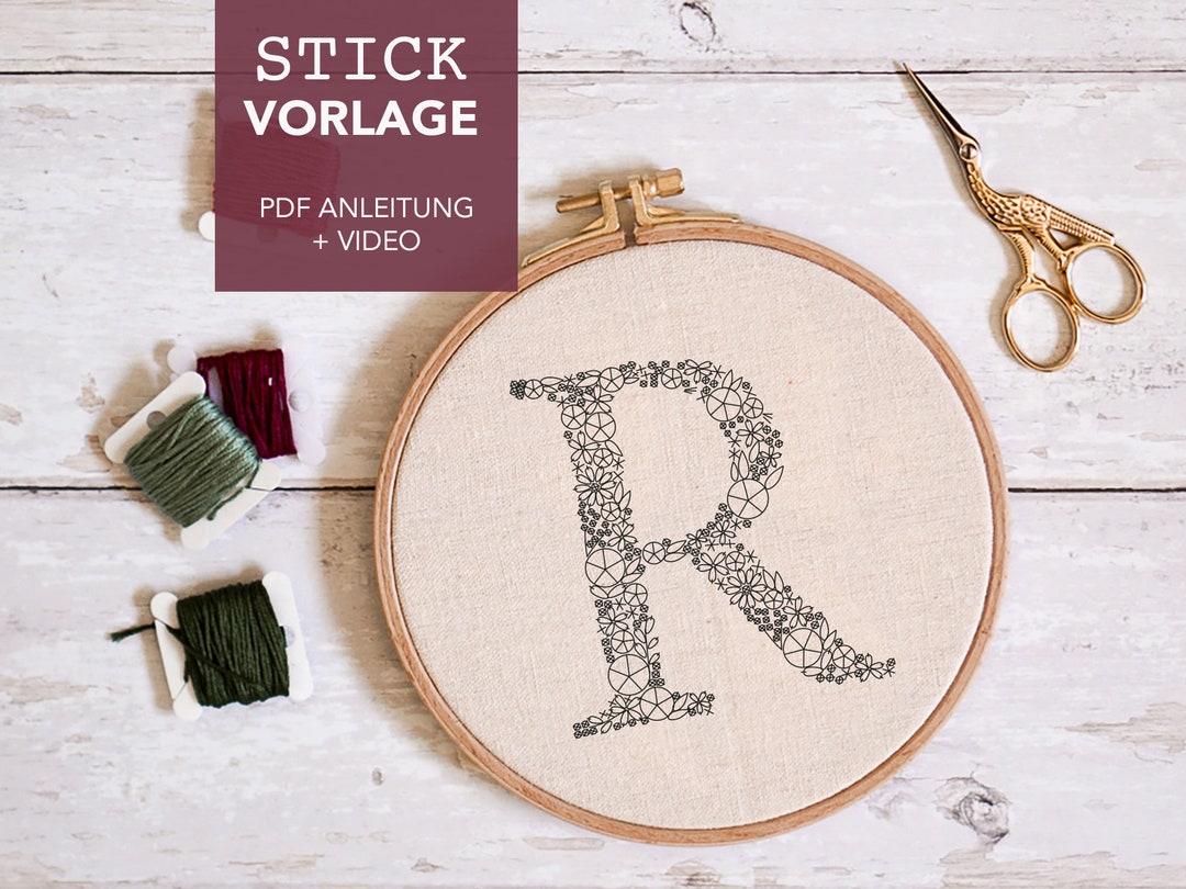 Embroidery Template Letter "r" Monogram Filled With Instructions and ...