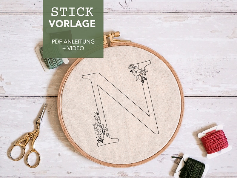 Embroidery Template Letter "n" With Instructions and Video Tutorials as ...