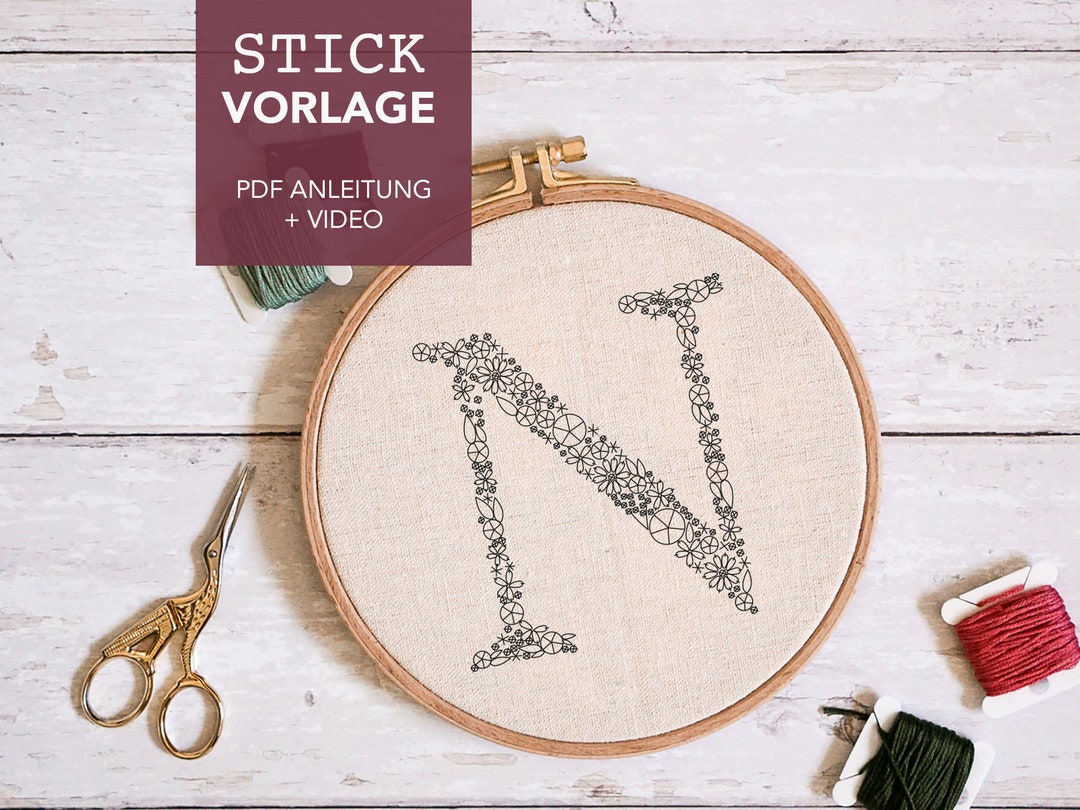 Embroidery Template Letter "n" Monogram Filled With Instructions and ...