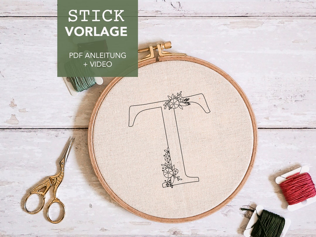 Embroidery Template Letter "t" Monogram With Instructions and Video ...