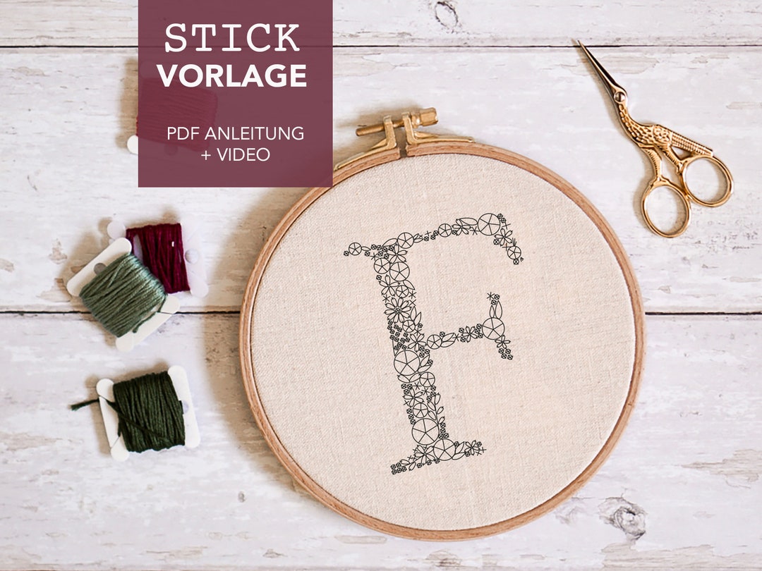 Embroidery Template Letter "f" Monogram Filled With Instructions and ...