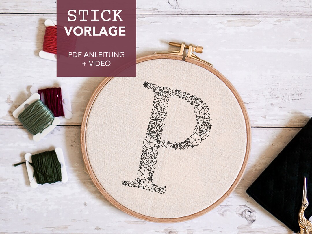 Embroidery Template Letter "p" Monogram Filled With Instructions and ...