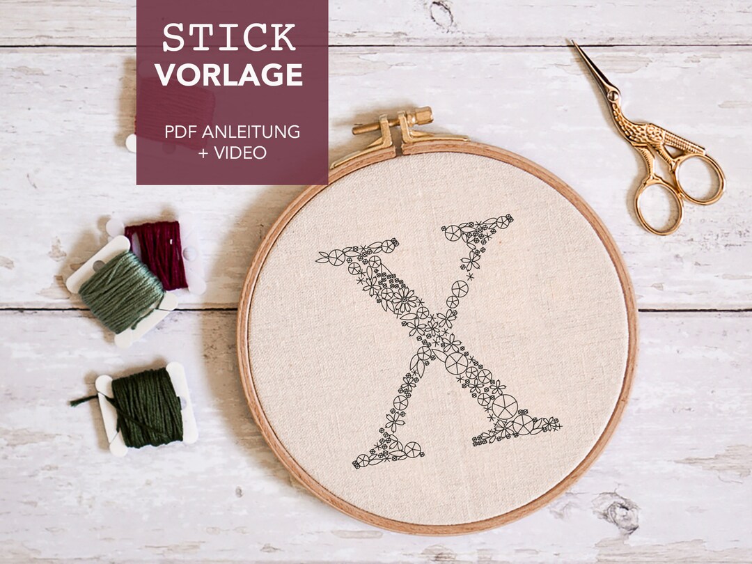 Embroidery Template Letter "x" Monogram Filled With Instructions and ...