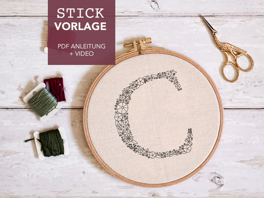 Embroidery Template Letter "c" Monogram Filled With Instructions and ...