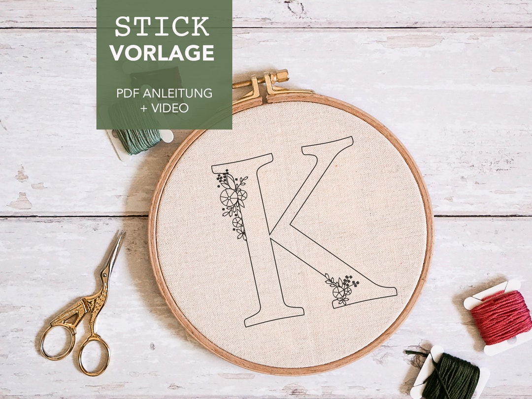 Embroidery Template Letter "k" Monogram With Instructions and Video ...