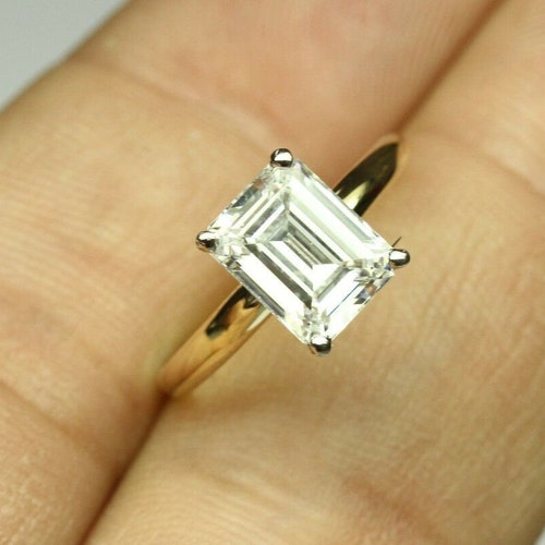 Solitaire Emerald Cut Ring Emerald Cut 10x7mm Lab Diamond - Etsy