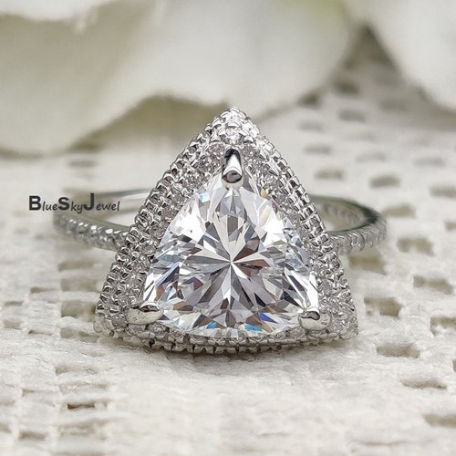 Rose Gold Diamond Engagement Ring Triangle Diamond Ring Pave | Etsy