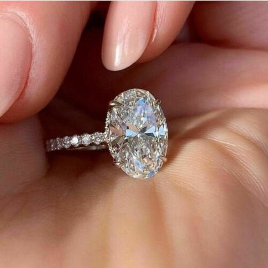 4.30ctw Classic Oval Engagement Ring - Solitaire Ring - Oval Cut Hidden ...