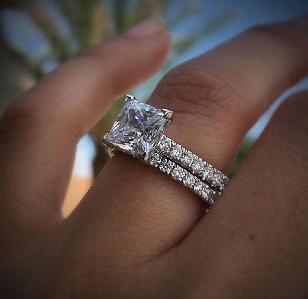 2.80 Ct Princess Cut Diamond Bridal Ring Set, Solitaire Engagement Ring ...