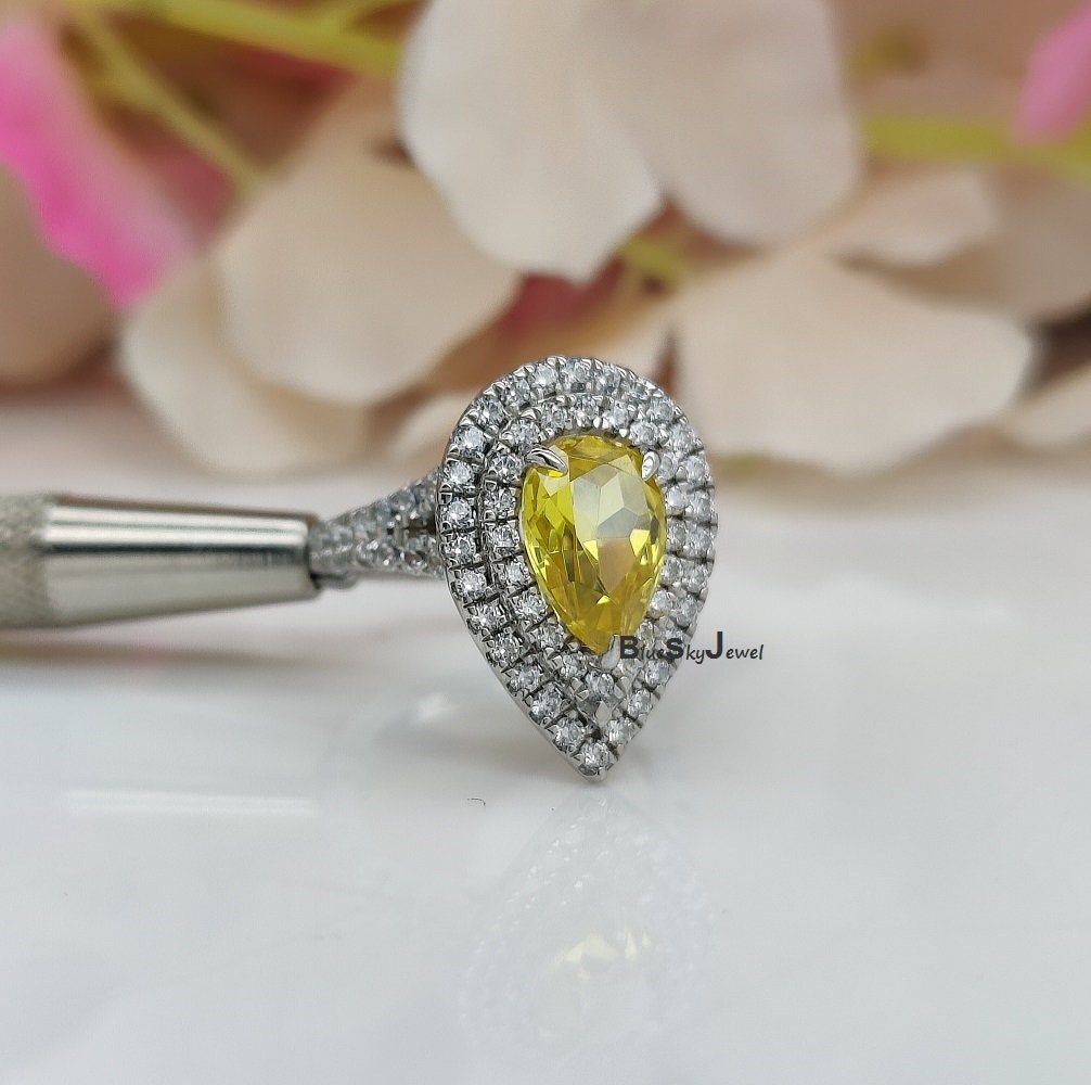 2 CT Yellow Pear Cut Engagement Ring / Diamond 925 Silver Ring | Etsy