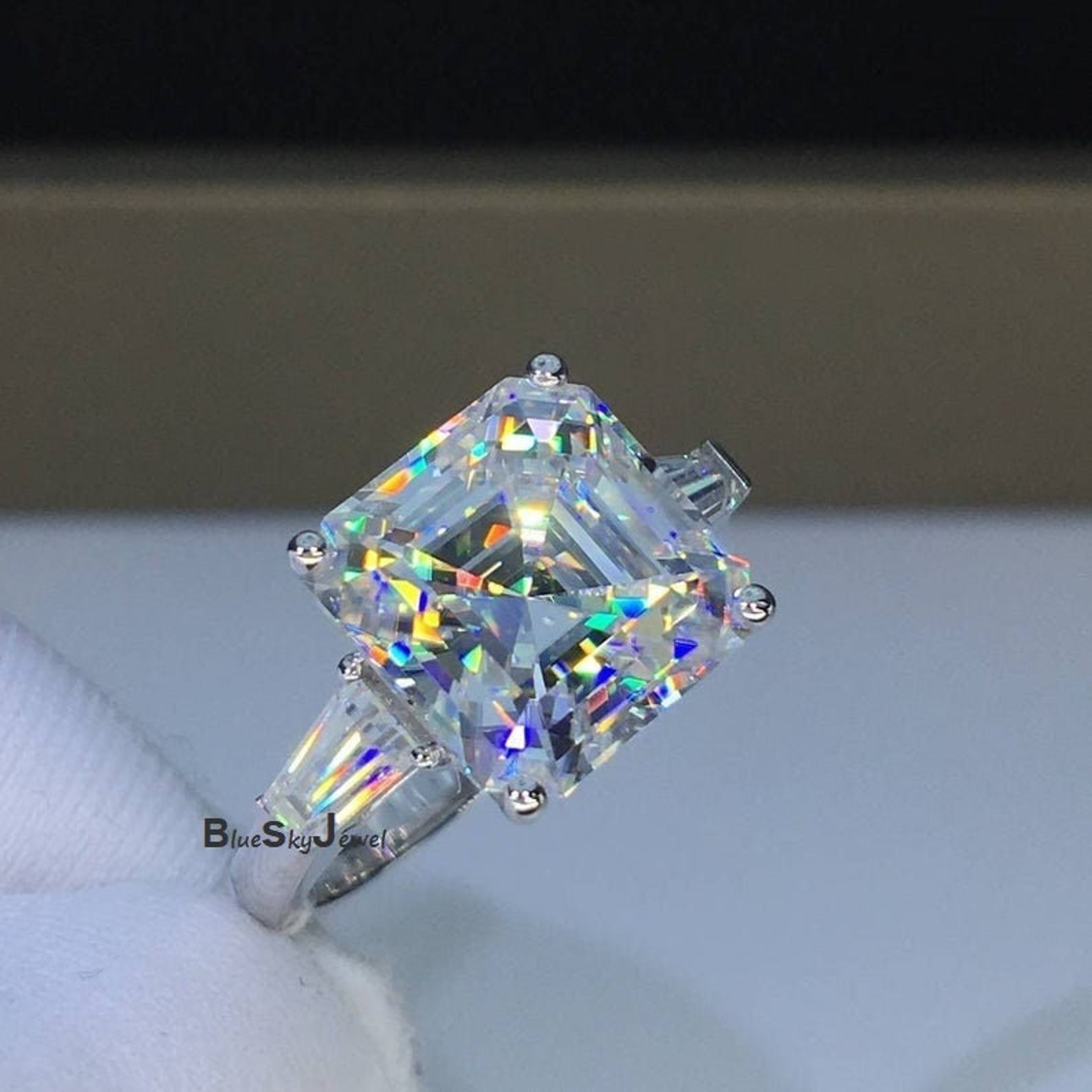 3.52ctw Asscher Cut Engagement Ring Asscher Solitaire Ring 3 - Etsy