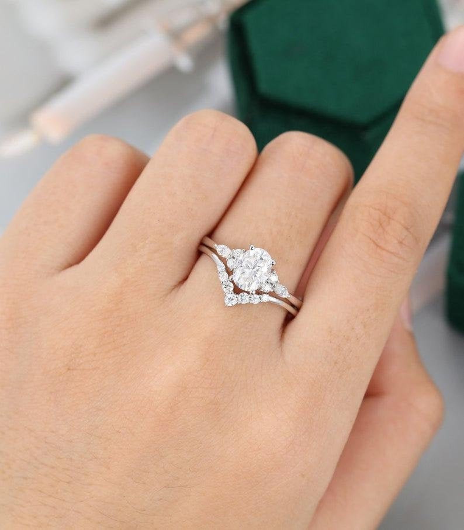 2.20ctw Oval Wedding Ring Set Engagement Ring Oval Solitaire - Etsy