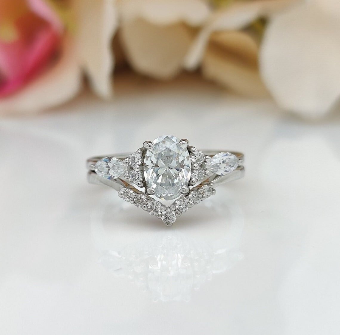 2.20ctw Oval Wedding Ring Set Engagement Ring Oval Solitaire - Etsy