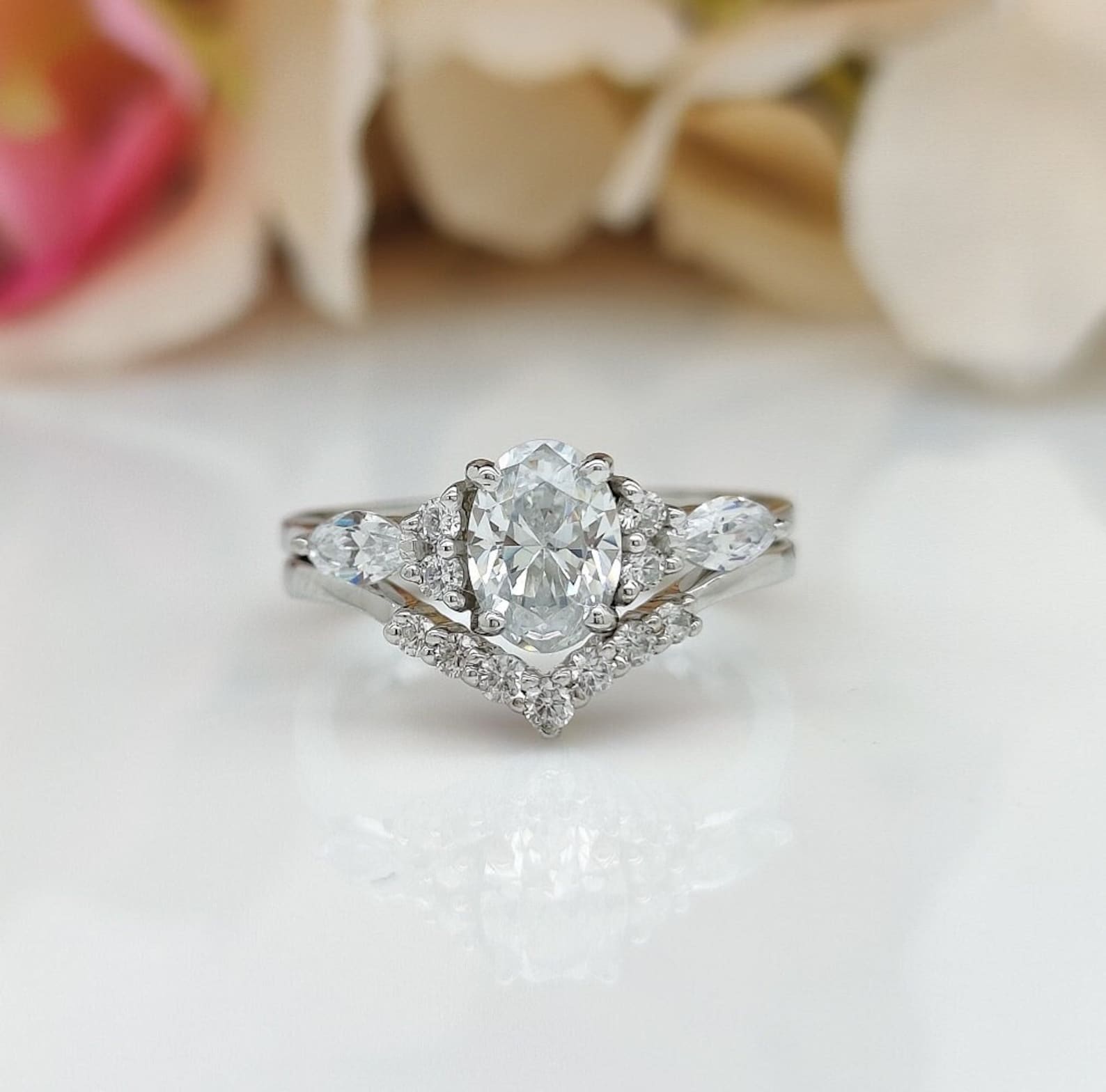 2.20ctw Oval Wedding Ring Set Engagement Ring Oval Solitaire - Etsy