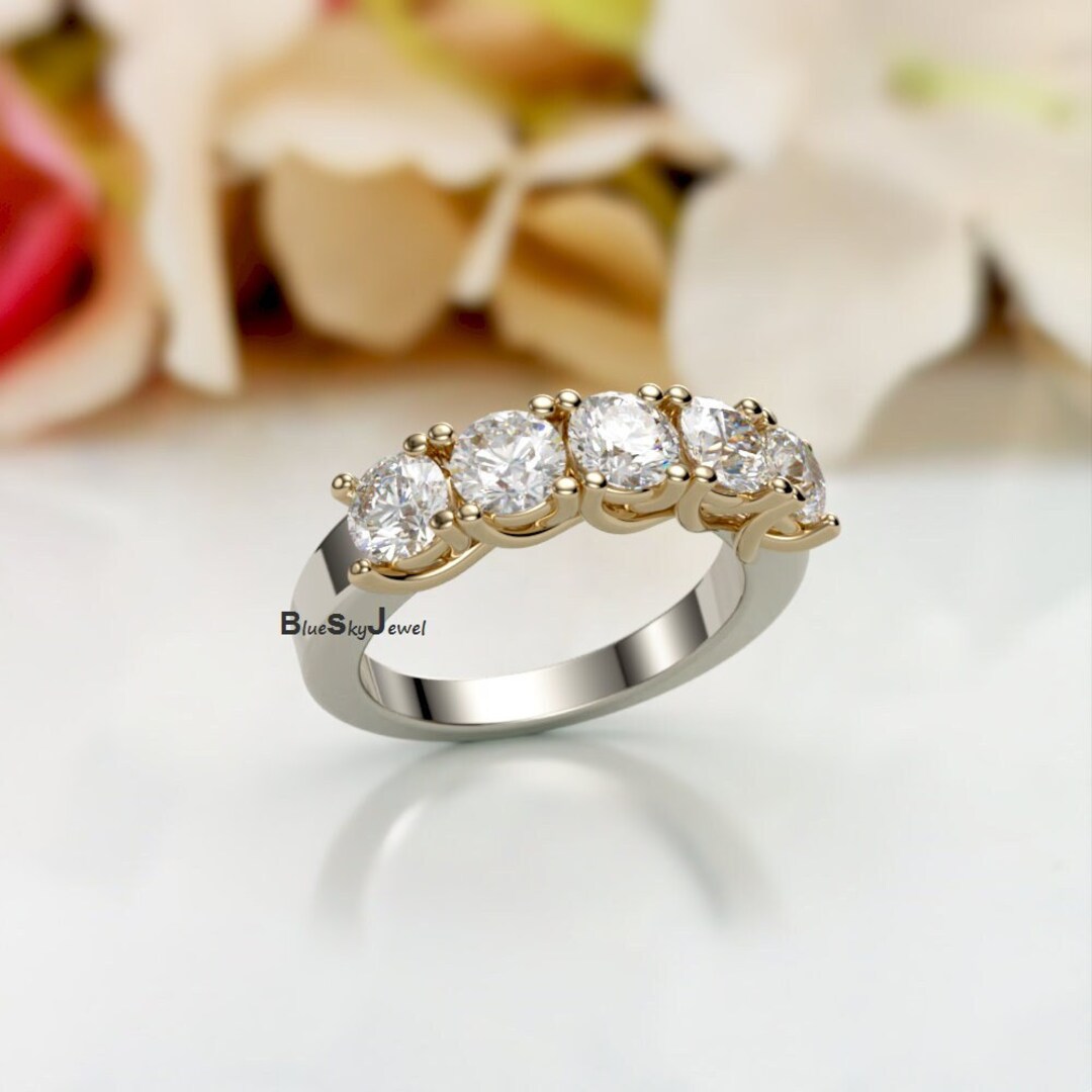 5-stone Lab Diamond Engagement Ring/ 2.25 CT Excellent Cut Round Ring ...