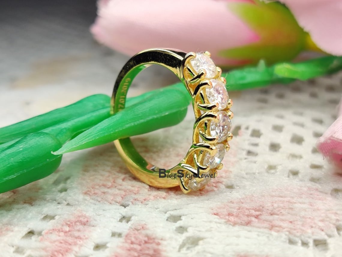 Simulated Diamond 5 Stone Ring Prong Setting Round 2ct - Etsy