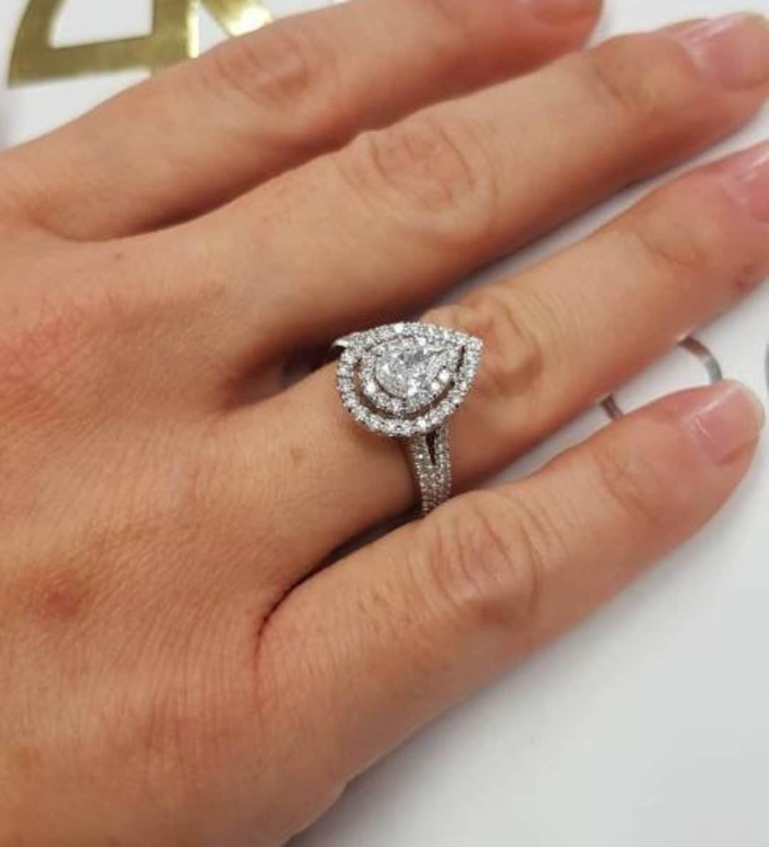 3 Carat CZ Ring, 2.55ctw Carat Solitaire, Pear Cut CZ Ring, Halo Ring ...