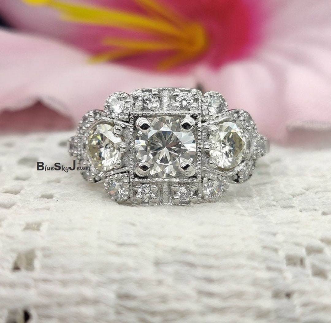 Antique Edwardian Style 2.80 Cts Round Cut Diamond Three Stone Vintage ...
