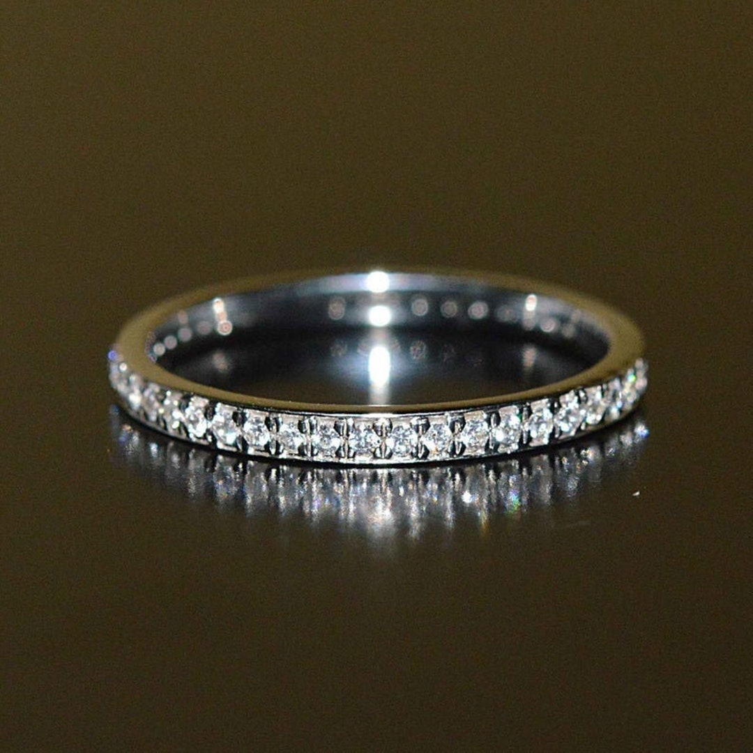 Diamond Simulated Round Eternity Band Ring, Wedding Band Ring, Matching ...