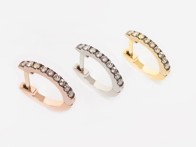 Thin Mini Ear Huggie Hoop Earrings GOLD Micro Pave Cz | Etsy