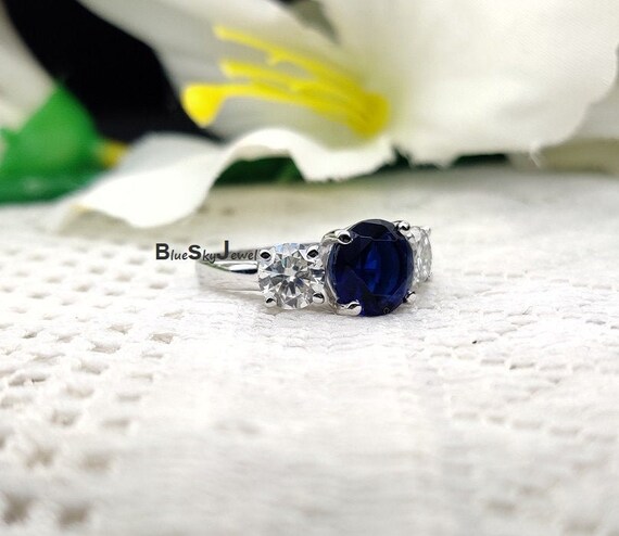 Lab Created Blue Sapphire Round Brilliant Simulated Diamond CZ - Etsy