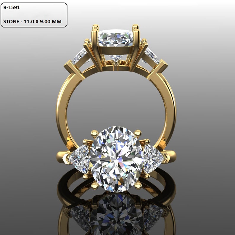 Yellow Gold Oval Cut Engagement Ring 11x9 Mm Oval Ring 2 Ctw - Etsy