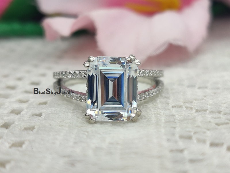 10x8MM Emerald Cut Engagement Ring Solitaire Ring Emerald | Etsy