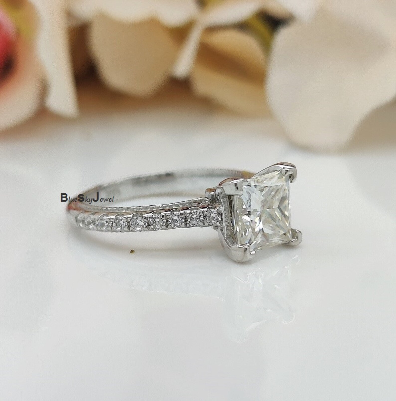 2.00 Ctw Thin Princess Cut Engagement Ring Princess Cut - Etsy