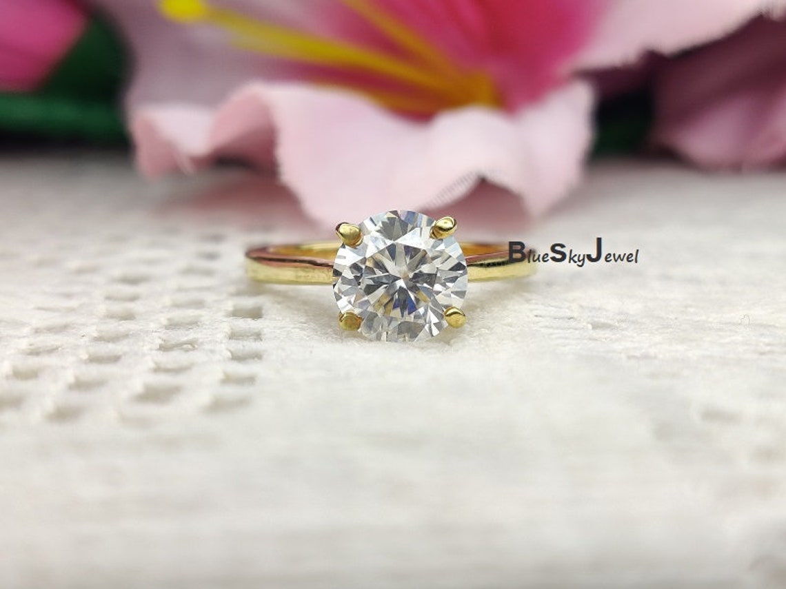 2ct Solitaire Engagement Ring Round Cut Man Made Diamond | Etsy
