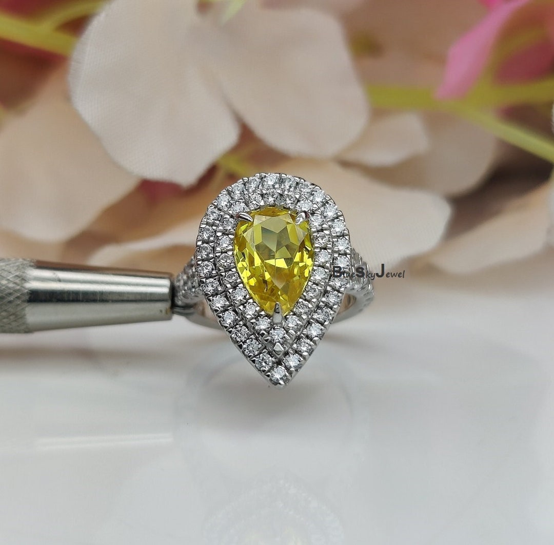 2 CT Yellow Pear Cut Engagement Ring / Diamond 925 Silver Ring / 14K ...