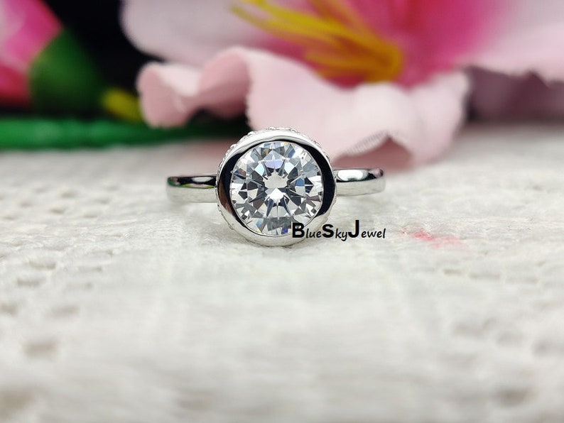 1.80ct Engagement Ring Man Made Diamond Simulant Round Bezel - Etsy