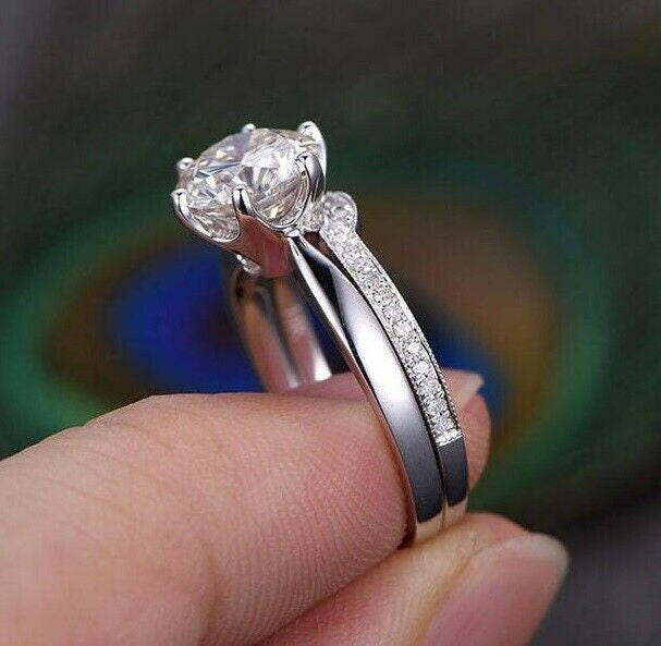 Wedding Ring Set Round Cut Engagement Ring Round Cut Diamond | Etsy