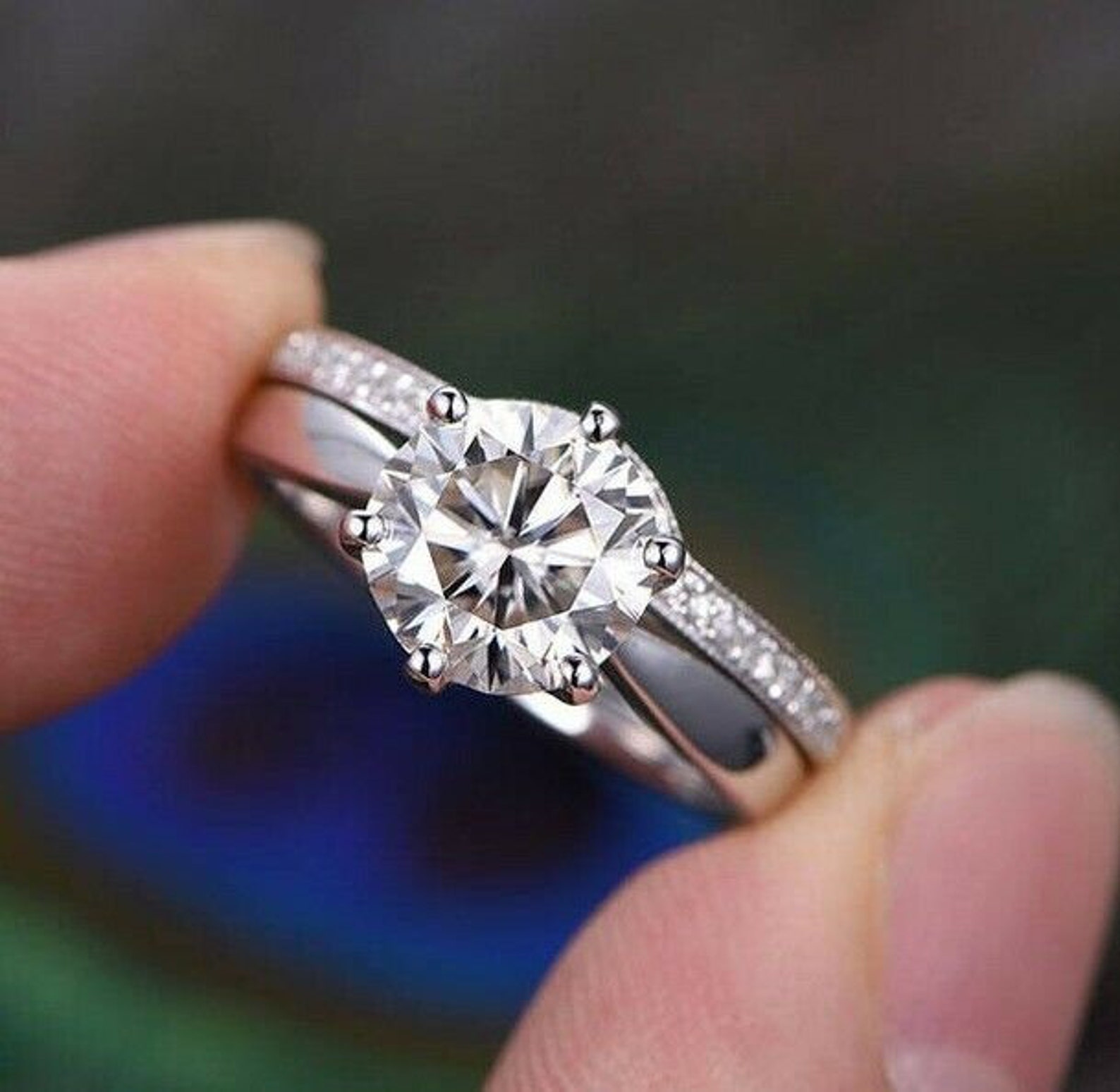 Wedding Ring Set Round Cut Engagement Ring Round Cut Diamond - Etsy