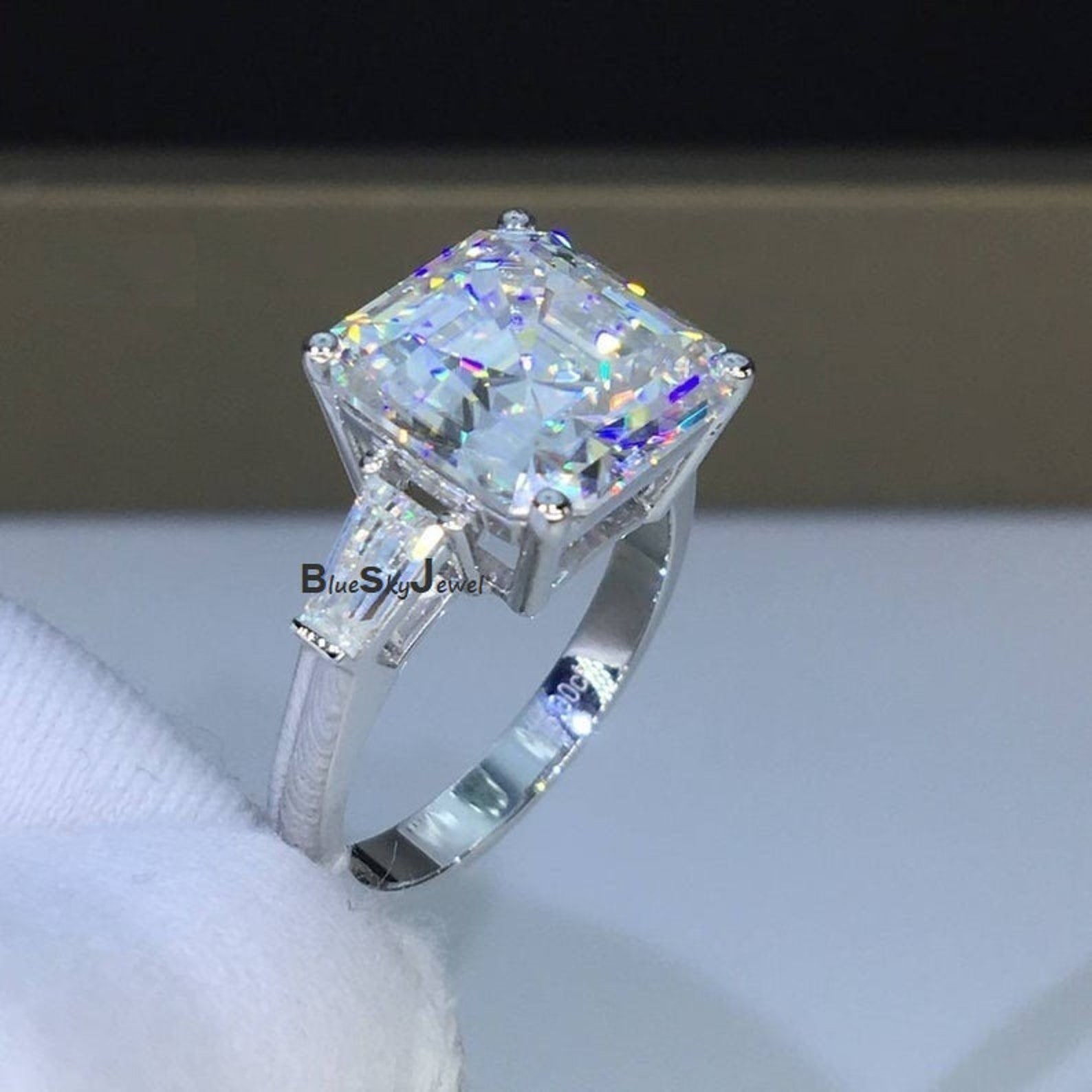 3.52ctw Asscher Cut Engagement Ring Asscher Solitaire Ring 3 - Etsy