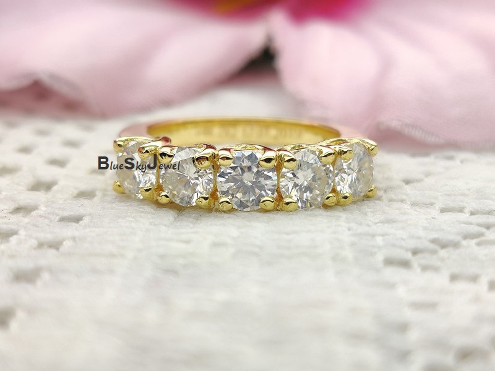 Simulated Diamond 5 Stone Ring Prong Setting Round 2ct - Etsy