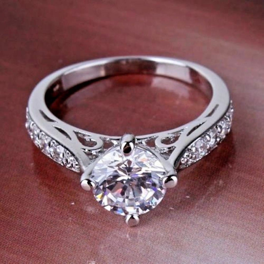 2 Carat Engagement Ring - Solitaire Ring - Round Cut Ring - Promise ...