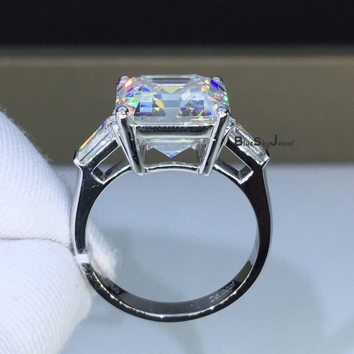 3.52ctw Asscher Cut Engagement Ring Asscher Solitaire Ring 3 - Etsy