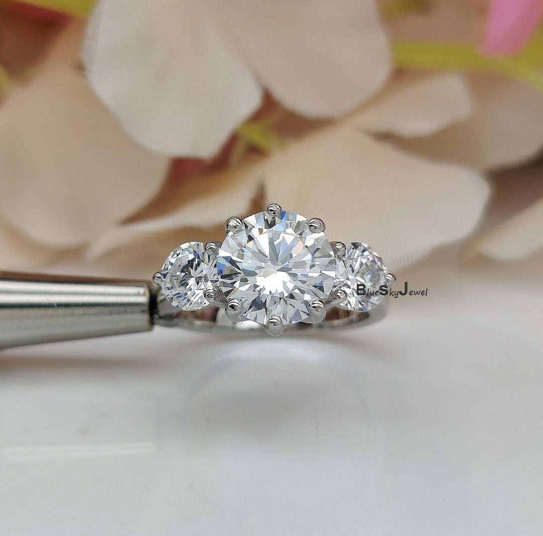 5ctw 3 Stone Engagement Ring, Three Stone Diamond Stimulant, Round Cut ...