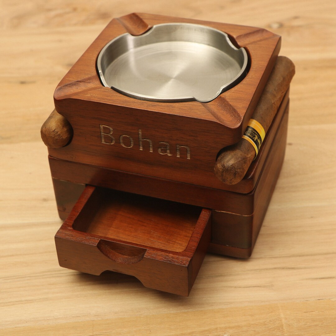 Personalized Cigar Ashtray, Wooden Cup Holder, Gift for Men, Dad, Him ...