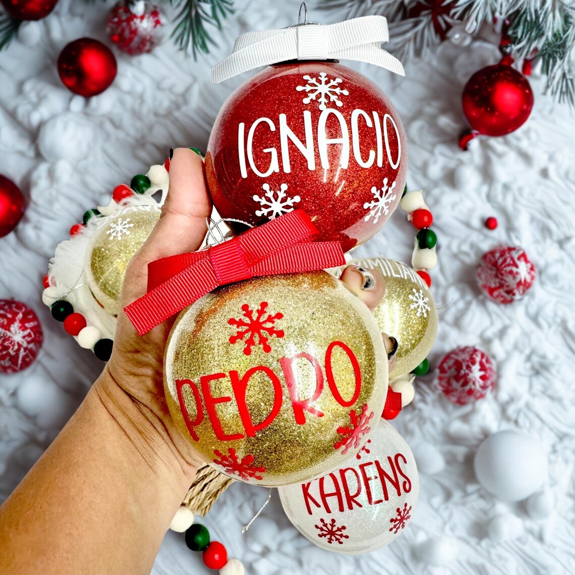Personalized Glitter Christmas Ball Ornament With Snowflakes, Custom ...