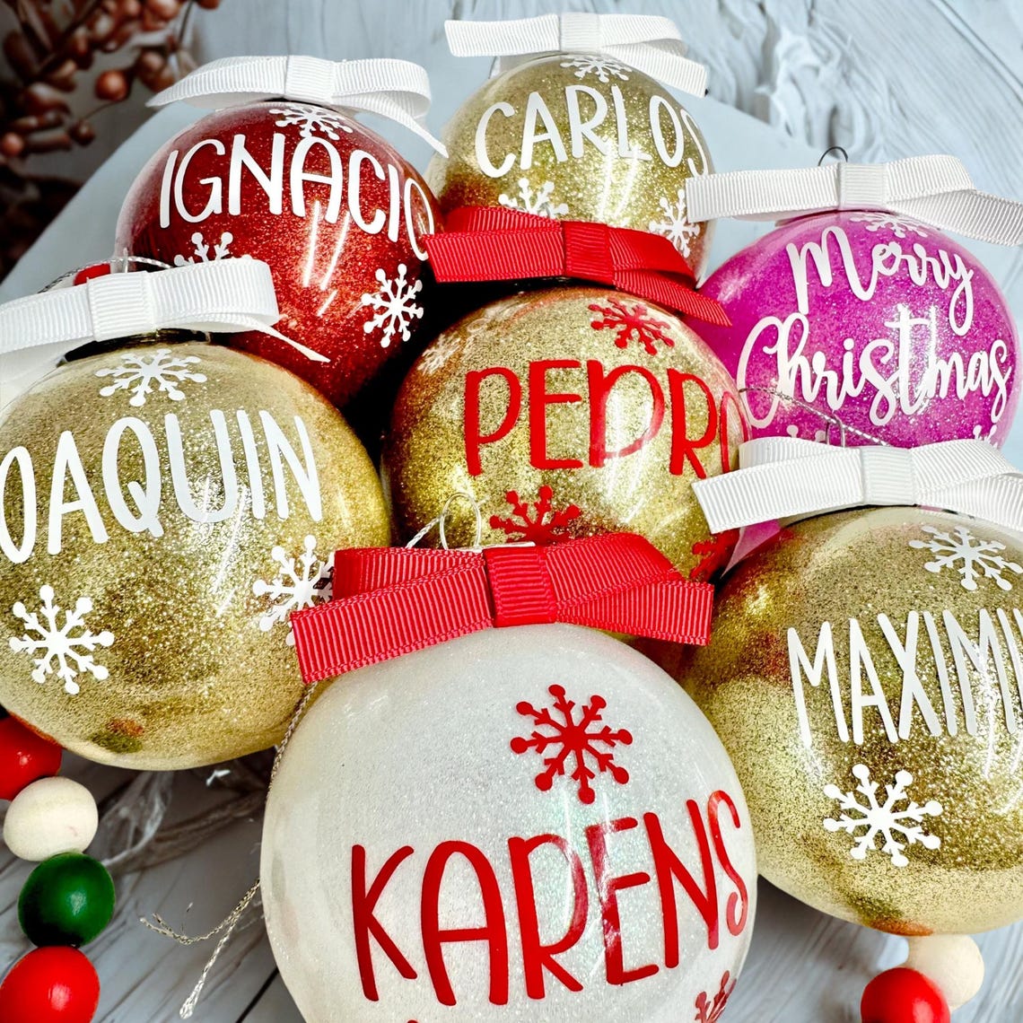 Personalized Glitter Christmas Ball Ornament With Snowflakes, Custom ...