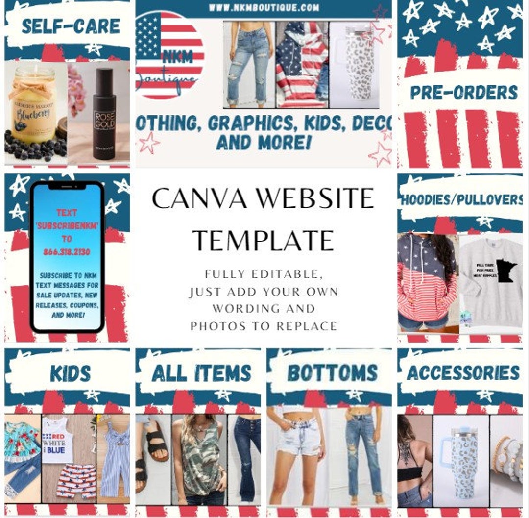 Patriotic Memorial Day 4th of July Editable Canva Shopify Website ...